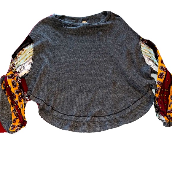 We The Free | Tops | We The Free Gray Patchwork Top Waffle Knit Shirt ...